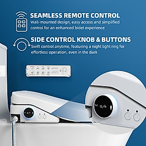 Bidet Toilet Seat, Elongated Heated Toilet Seat with Instant Warm Water & Dryer, Smart Bidet Warmer, Feminine & Front Rear Wash, Remote, Self-Clean Nozzle, Slow Close Lid, Prompt Sound Version