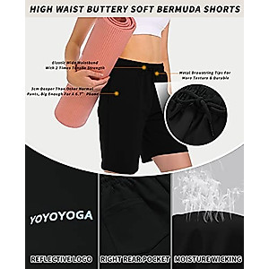 YOYOYOGA Women Bermuda Shorts 8 Way High Stretch Yoga Shorts Athletic Workout Running Shorts Lounge Casual with Deep Pockets Black L