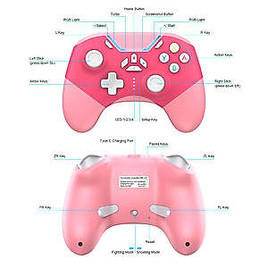 Paton Wireless Switch Controller for Nintendo Switch/Lite/OLED/Windows/Android/IOS Devices Controller, Bluetooth Controllers for Nintendo Switch with Vibration, Motion, Turbo and LED Light-Pink