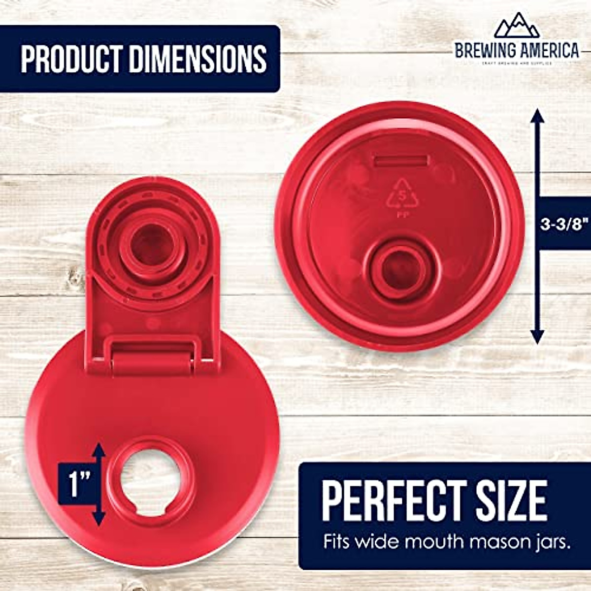 Brewing America Glass Mason Jar Pitcher with Lid - Ball Jars, 2 Quart (64 oz) with Old Glory Red Wide Mouth Mason Jar Pour Lid, for Smoothie, Boba Cup, Sun Tea Jar, Cold Coffee Glass Tumbler