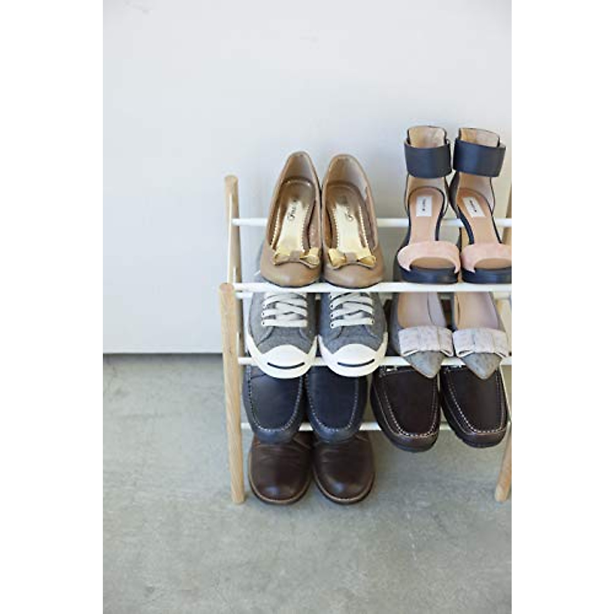 YAMAZAKI home Plain Expandable 3-Tierd Shoe Rack White,