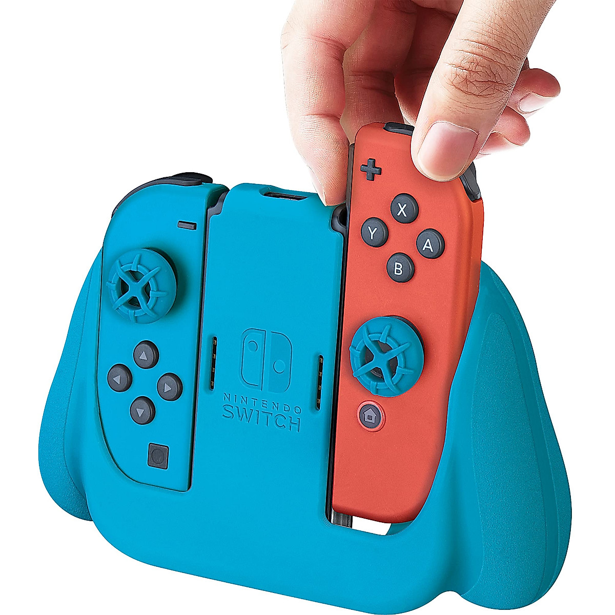 Officially Licensed Nintendo Switch Joy-Con Action Pack Grip and Thumb Buttons – Neon Blue Textured Silicone