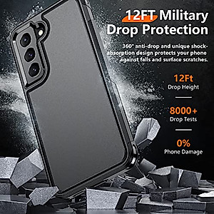 Temdan Heavy Shockproof for Samsung Galaxy S22 Case, with 2 Pack [Tempered Glass Screen Protector + Camera Lens Protector] [12 FT Military Grade Drop-Proof] Rugged Full-Body Protection,Black