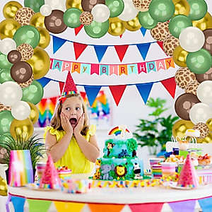 Safari Balloon Garland Arch Kit, 170pcs Sage Green White Sand Double Stuffed Brown Balloons with Animal Print Jungle Birthday Girl Baby Shower Wild One Decor for Giraffe Woodland Balloon Arch Kit
