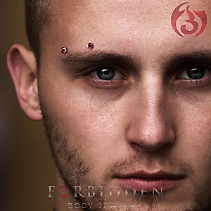 Forbidden Body Jewelry 14mm Surgical Steel Curved Barbell w/Eyeball Inlaid Ball Ends for Snake Eyes Tongue Piercing, Blue