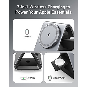 Anker MagSafe Charger Stand, 737 MagGo Charger, 3-in-1 Charging Stand with MFi-Certified 15W Max Fast Charging, iPhone 15/14/13/12 Series, Apple Watch S8/7/6, AirPods, 30W USB-C Charger Included