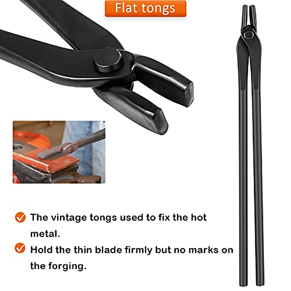 Blacksmith Forging Tools Knife Making Tongs Set Fire Tongs Anvil Blacksmithing Tongs Forge Tools Includes V-Bit Bolt Tongs, Wolf Jaw Tongs, Flat Tongs, Blade Tongs (Pack of 4)