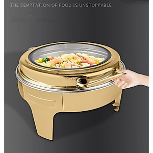 HONHPD 6.8-Quart Gold Round Chafing Dishes, Stainless Steel Chafers and Buffet Warmers Sets w/Water Pan, Food Pan, Fuel Holder and Lid(1 Pack)