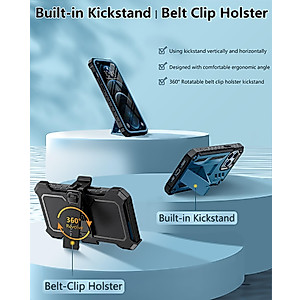 FNTCASE for iPhone 12 Pro Max Case: with Belt-Clip Holster & Built-in Screen Protector & Kickstand, Full-Body Dual Layer Rugged Military Grade Shockproof Protective Cell Phone Cover 6.7 inch-Blue