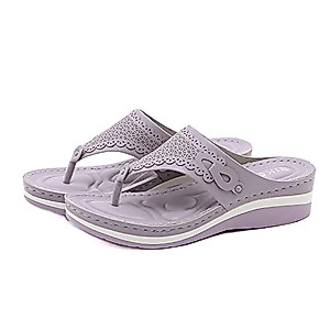 Low Wedge Sandals for Women Size 9 Summer Slippers for Women Casual Flip Flops Beach Sandals Wedge Shoes (Purple, 8)