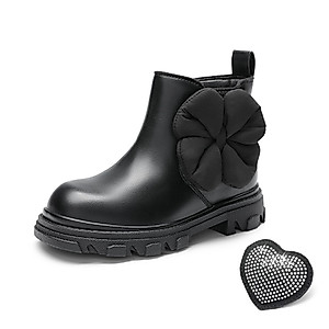 DREAM PAIRS Girls Chelsea Boots Side Zipper Lug Sole Ankle Booties Toddler/Little Kid/Big Kid,Size 12 Little Kid,Black,SDBO2301K