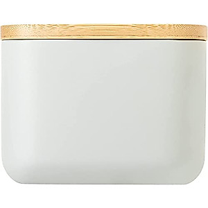 Vigar Zense Collection Light Gray Rectangular Toiletries Container Box with Lid, Holder for Cotton Balls and Hair Accessories, for Modern Luxury Bathroom and Bedroom, Fine Polyresin Stone and Bamboo