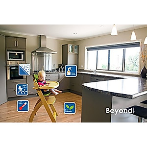 Abiie Beyond Wooden High Chair with Tray. The Perfect Adjustable Baby Highchair Solution for Your Babies and Toddlers or as a Dining Chair. (6 Months up to 250 Lb) (Natural Wood - Olive Cushion)