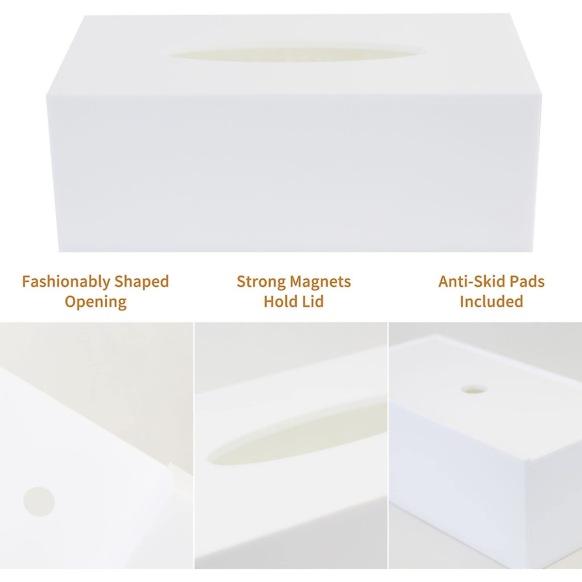 Acrylic Tissue Box Cover Rectangle, PITBVO White Tissue Box Holder, Facial Napkin Dispenser for Bathroom Kitchen Bedroom Office Hotel Use Shiny White