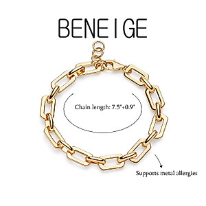 BENEIGE Gold Bracelets for Women 14k Gold Paperclip Bracelet Cuban Chunky Link Chain Bracelet Adjustable Bracelets for Men Dainty Handmade Link Bracelet Jewelry for Women