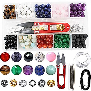 Stone Beads Tool Box Set Kits, 240 PCS Natural Amethyst Lava Stones and Other Assorted Color Gemstones with Accessories Tools for DIY Bracelet Jewelry Making