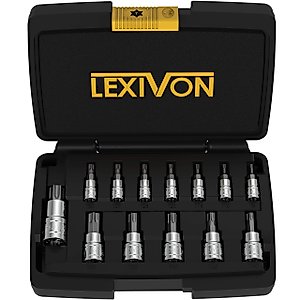 LEXIVON Torx Bit Socket Set, Premium S2 Alloy Steel | 13-Piece Star T8 - T60 Set | Enhanced Storage Case (LX-143)