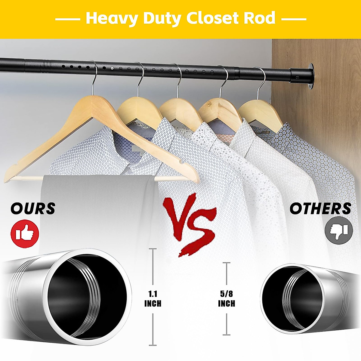 Closet Rod,17 to 82 Inch Adjustable Closet Rods for Hanging Clothes Heavy Duty Closet Hanging Rod Metal Black Closet Poles for Wardrobes