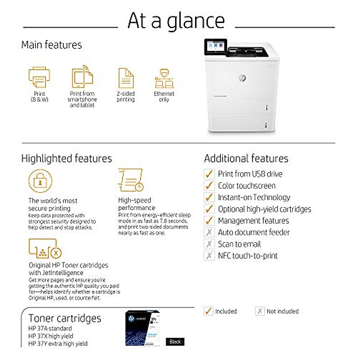 HP LaserJet Enterprise M609x Monochrome Duplex Printer with One-Year, Next-Business Day, Onsite Warranty and Extra Paper Tray (K0Q22A)
