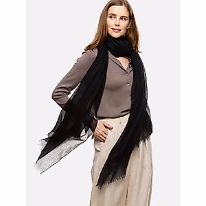 Ovcio Featherlight Black Cashmere Scarf - 100% Pure Cashmere Wrap Scarf for Women (87x39) with Gift Box
