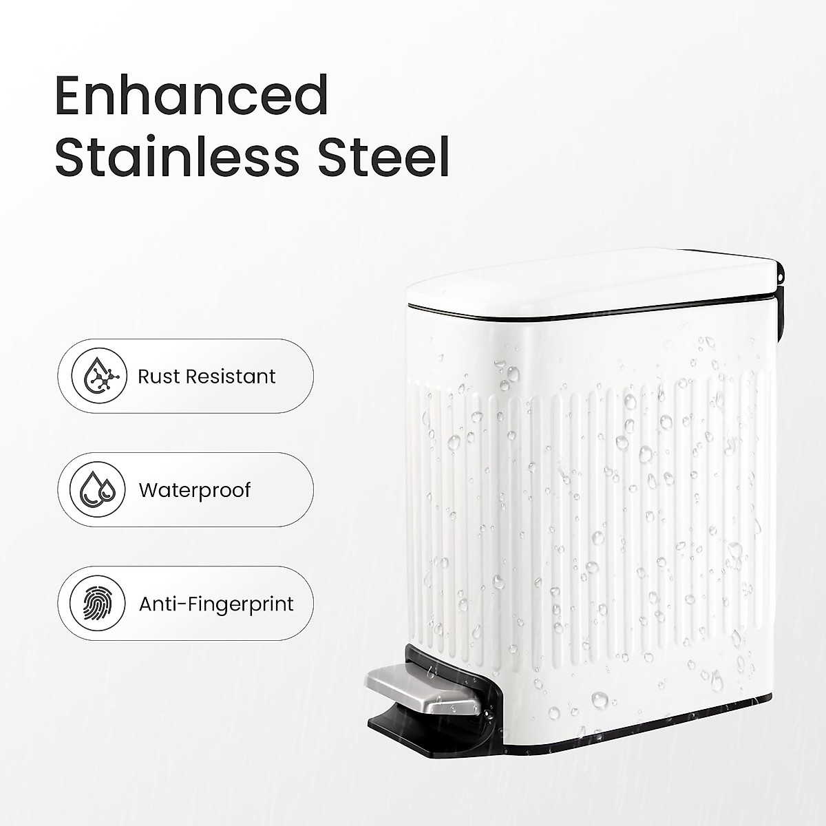 Cesun Bathroom Trash Can with Lid, 1.6 Gallon Small Metal Garbage Can with Foot Pedal, Slim Waste Basket for Bathroom, Office, Bedroom, Laundry, White