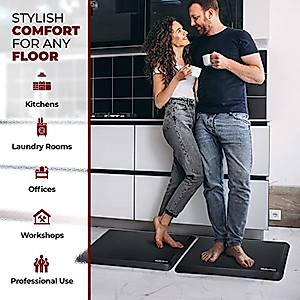 Mueller Anti Fatigue Mat, 3/4" Thick, Waterproof 20x35 Kitchen Mats for Floor, Anti-Slide Standing Desk Mat & Office Floor Mat, Heavy Duty PVC Ergonomic Foam Mat, Black Leather-Look Design