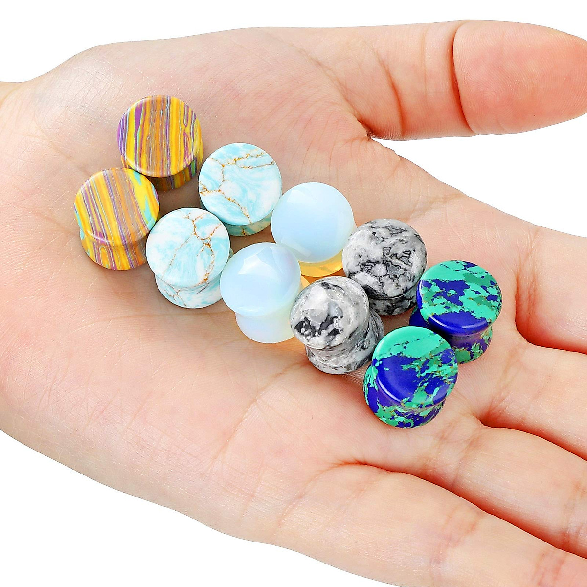 Beautidots 10PCS Stone Ear Gauges Plugs Double Flare Saddle Ear Stretching Expander 2G-5/8