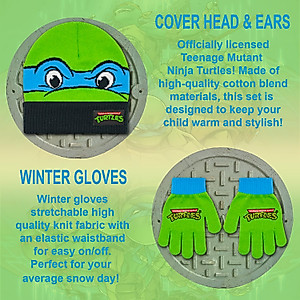 Teenage Mutant Ninja Turtles Boys Winter Hat Ages 4-12 with Winter Gloves – Boys TMNT Winter Hat and Glove Set