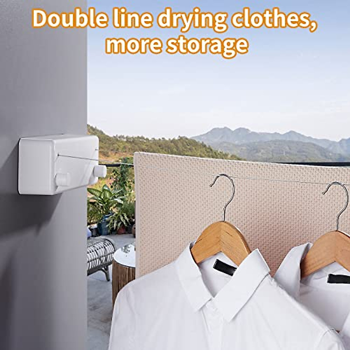 Danpoo Retractable Clothesline, 13.8 Ft Stainless Steel Double Clothes line retracting Indoor, Heavy Duty Retractable Laundry Line Wall Mounted, White