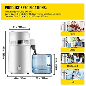 Mophorn Pure Water Distiller 750W, Purifier Filter Fully Upgraded with Handle 1.1 Gal /4L, BPA Free Container, Perfect for Home Use, White
