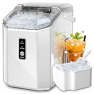 AGLUCKY Nugget Ice Maker Countertop, Portable Pebble Ice Maker Machine with Handle, 35lbs/24H, One-Click Operation,Pellet Ice Maker for Home/Kitchen/Office(White)