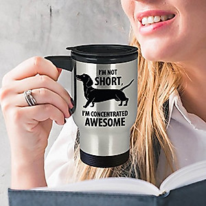 Wiener Dog Travel Mug - Great Gift For Dachshund Men And Women - Portable Coffee Travel Mug With Handle And Lid For Weiner Dog Owners (14 oz)
