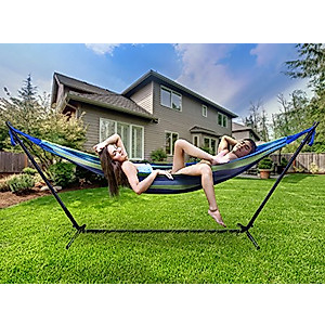 Sorbus 2-Person Stylish Hammock with Steel Stand- Premium Cotton Blend 60" Large Hammock Bed- Heavy Duty 450lbs Portable Hammock w/Carrying Case - For Garden Yard Patio Outdoor Camping Gifts- Washable