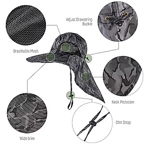Outdoor Sun Hat for Men with 50+ UPF Protection Safari Cap Wide Brim Fishing Hat with Neck Flap, for Dad… Camouflage