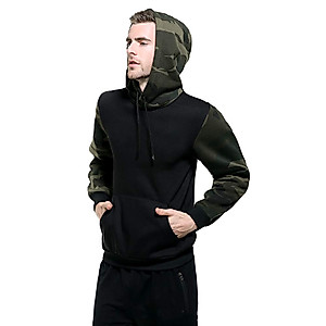 AOTORR Men's Pullover Camouflage Fleece Hoodies Long Sleeve Contrast Color Military Sweatshirt with Pocket Black XXL