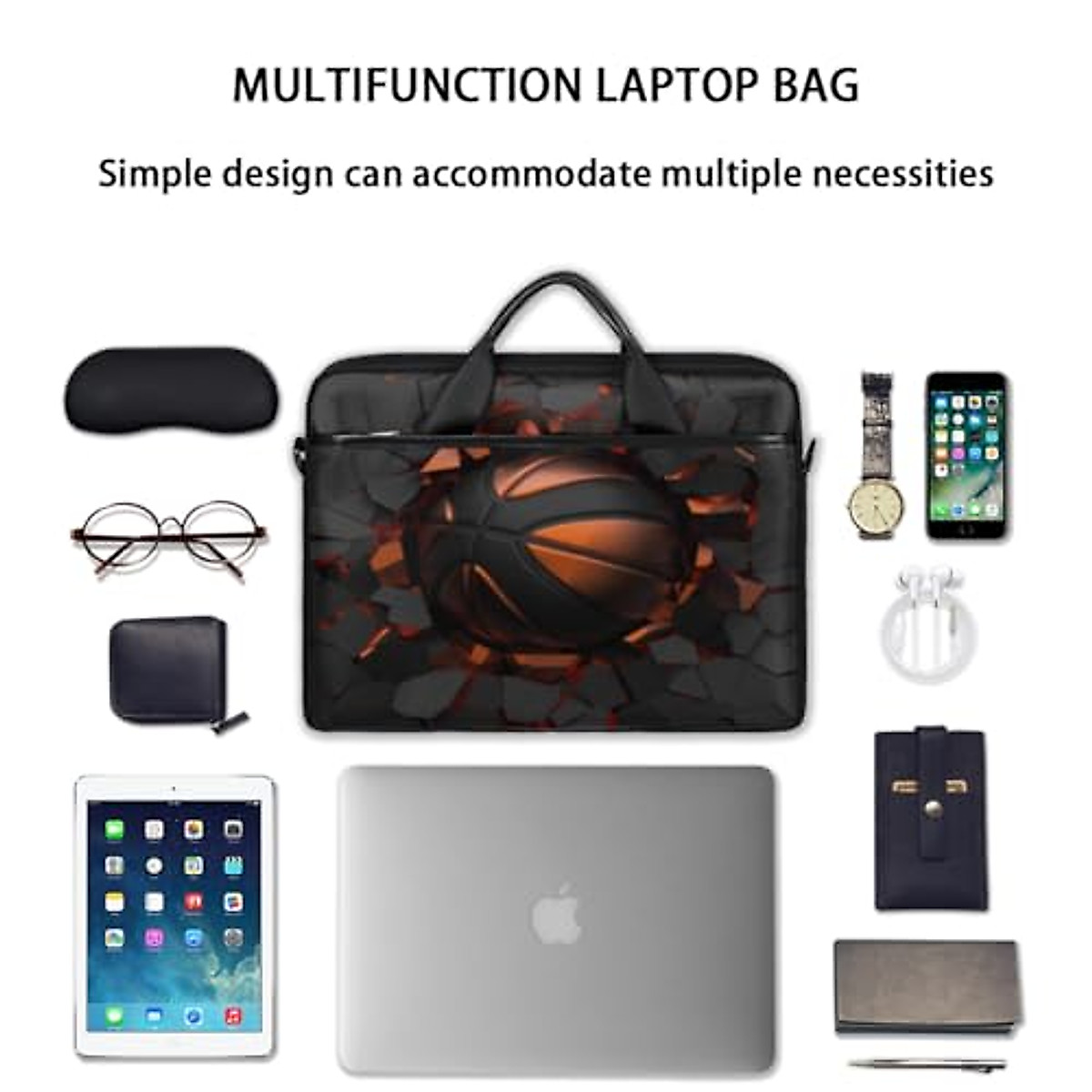 Basketball Crash Laptop Computer Bag Waterproof Shoulder Messenger Bag 13-15 inch Durable Laptop Tote Bag with Shoulder Strap Handle Lightweight Crossbody Briefcase
