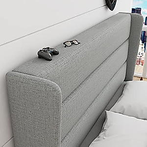 iPormis Queen Upholstered Bed Frame with Wingback, Platform Bed Frame with Storage Headboard, Wood Slats Support, No Box Spring Needed, Noise-Free, Easy Assembly, Light Gray