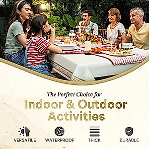 Amatra Disposable Table Cloth, Waterproof Table Cover, Classy Plastic Table Cloth, Rectangle Tablecloth, White Table Cloth with Gold Versa Margin, 140 g Plastic Table Cover, 54x108 inches, Pack of 4