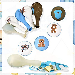 45Pcs Blue Bear Baby Shower Party Balloons, 12" Latex Printed We Can Bearly Wait Brown Creamy Bear Balloon Decor for It's A Boy Gender Reveal Kid Birthday Wedding Photo Prop Party Decorations Supplies
