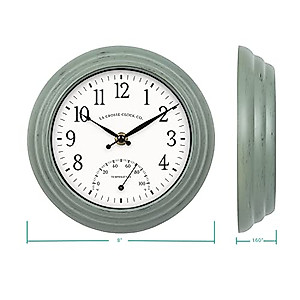 La Crosse Clock 433-3020 8-inch Indoor/Outdoor Sage Green Quartz Wall Clock with Temperature