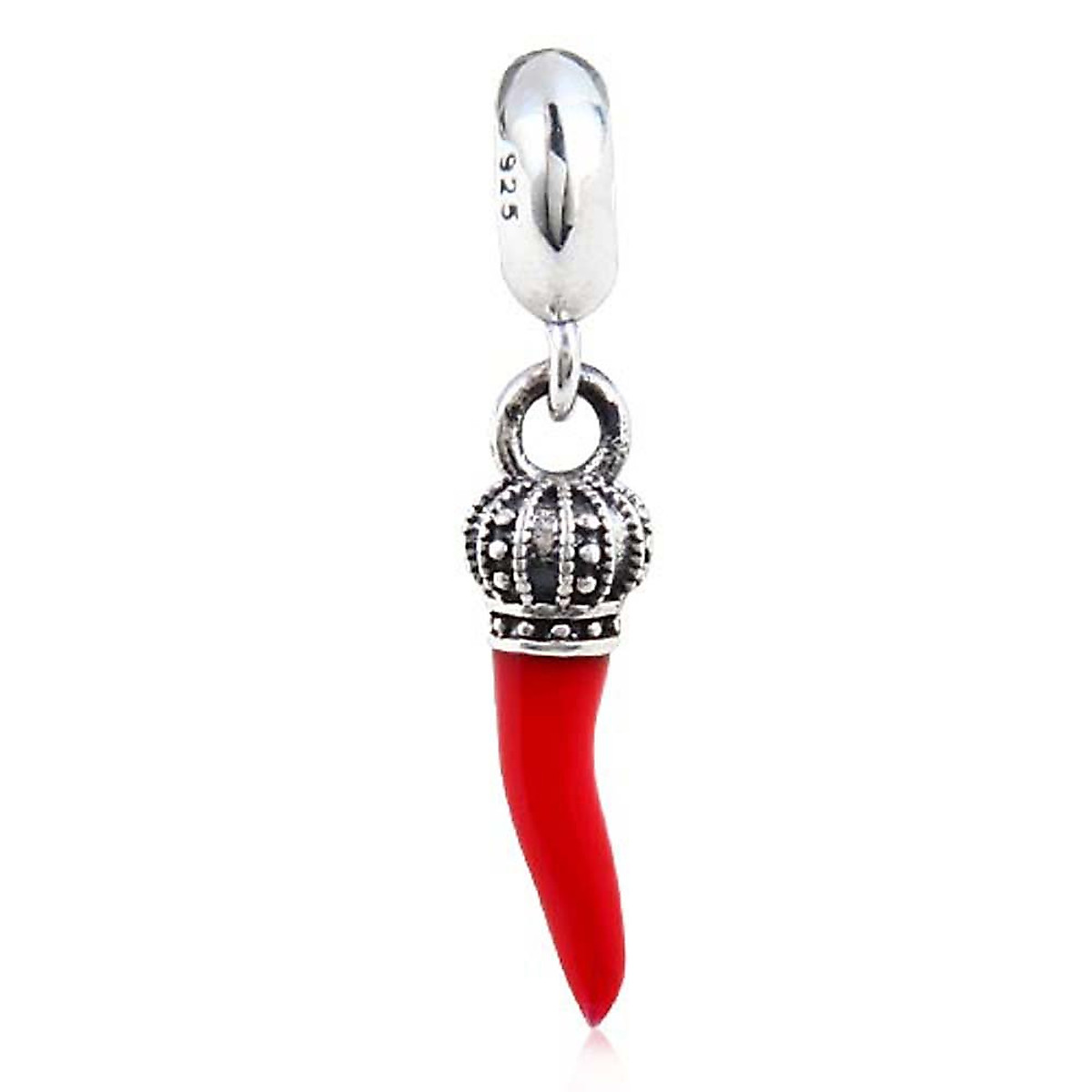 Red Horn Charm 925 Sterling Silver Crown Charm Red Pepper Charm Chilli Charm for Bracelet