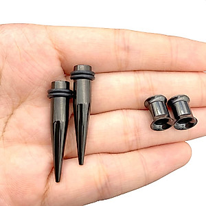 HEKEUOR 1G/7MM Screw Fit Ear Gauges Taper Plug Tunnel Stretching Body Piercing Jewelry for Women Men (Black)
