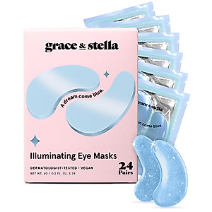 Under Eye Mask - Reduce Dark Circles, Puffy Eyes, Undereye Bags, Wrinkles - Gel Under Eye Patches, Vegan Cruelty-Free Self Care by grace and stella (24 Pairs, Blue)