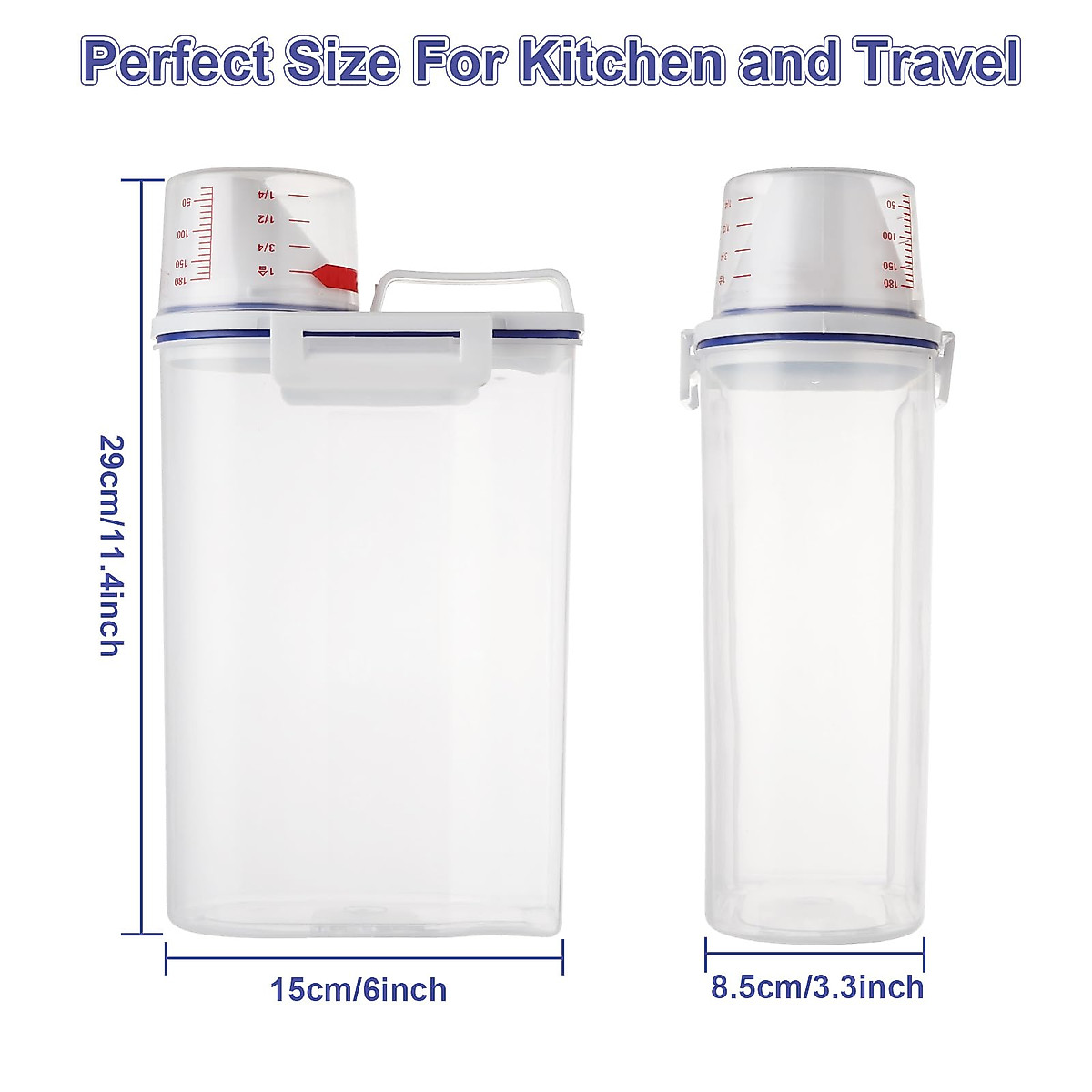 MIVIDE 3 Pack 9.8 Lbs Rice Storage Container, Rice Dispenser Storage Containers, Kitchen Cereal Containers Dispenser with Measuring Cup for Cereal, Oatmeal, Dry Pet Dog Food