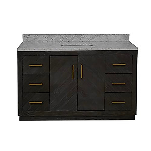 Kitchen Bath Collection Peyton 60-inch Single Bathroom Vanity (Carrara/Dark Oak): Includes Dark Oak Cabinet with Stunning Carrara Marble Countertop and White Ceramic Sink