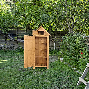 Outdoor Storage Cabinet, Garden Wood Tool Shed, Outside Wooden Shed Closet with Shelves and Latch for Yard, Patio, Deck and Porch