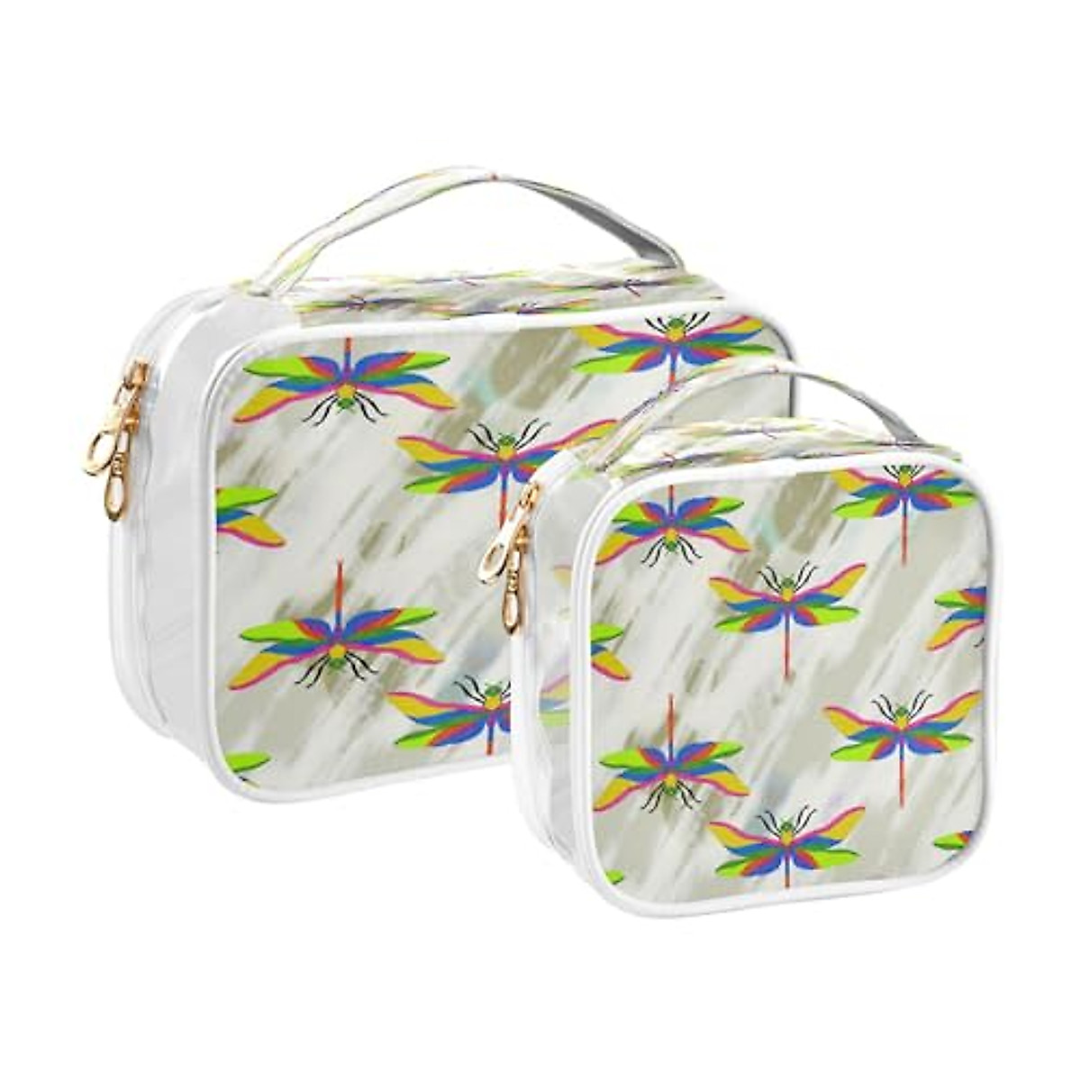 senya Clear Toiletry Bag,Travel Makeup Cosmetic Bag Carry on Airport Airline Compliant Bag Colorful Fluorescent Dragonfly for Women Men