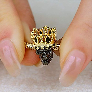 GNOCE Crown Skull Charm Bead Sterling Silver 18K Gold Plated Black Charm Bead Fit Bracelet/Necklace for Women Wife