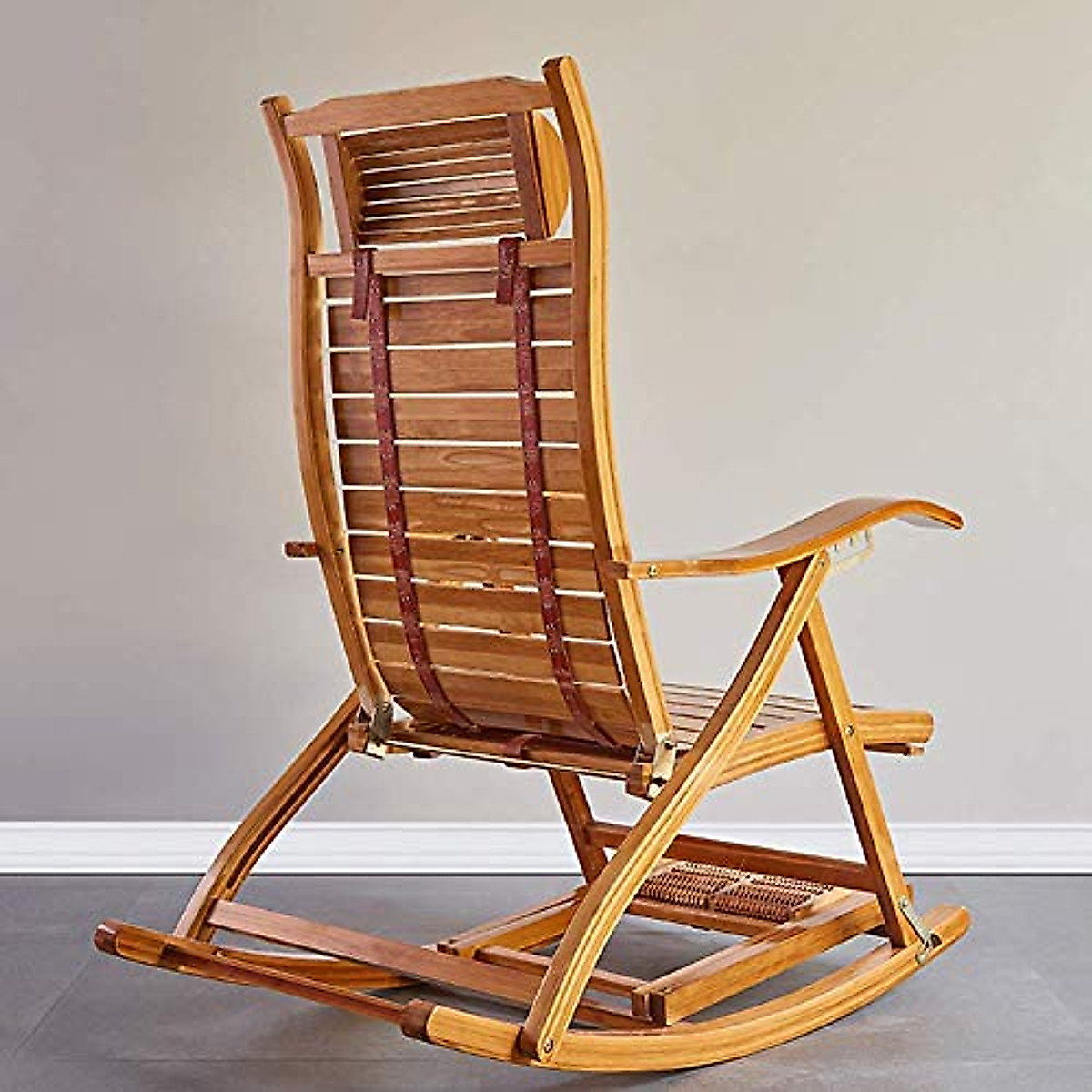 Lounge Chair, Zero Chair,Lounge Chairs,Wooden Folding Rocking Chair Balcony Bamboo Adjustable Back Chair with Headrest and Foot Massage Outdoor Sun Loungers Old Man Siesta Chair