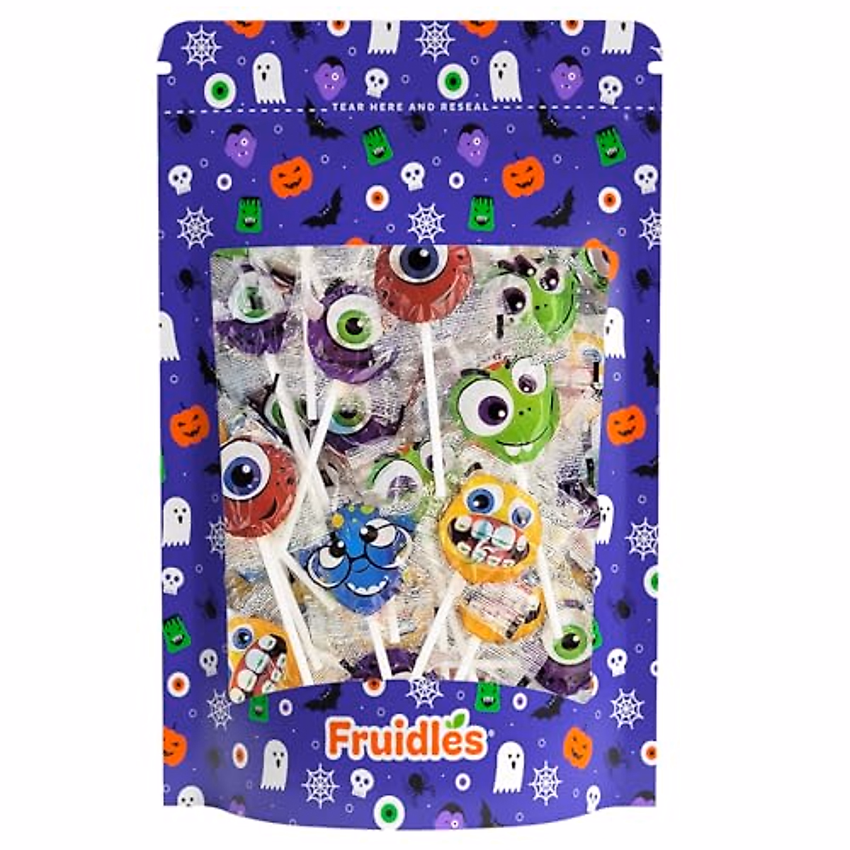 Fruidles Halloween Monster Lollipop, Monster Variety Suckers Candy, Great for Halloween Goody Bag Fillers, Individually Wrapped (Half-Pound)